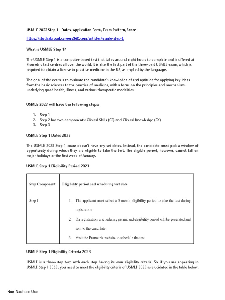 USMLE 2023 Step 1 - Dates, Application Form, Exam Pattern, Score | PDF ...
