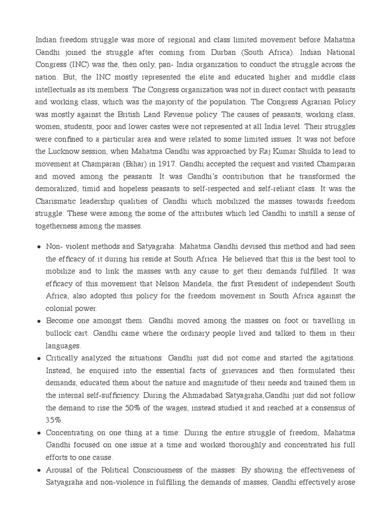 Gandhi and Mass Mobilisation | PDF | Mahatma Gandhi | Indian National ...