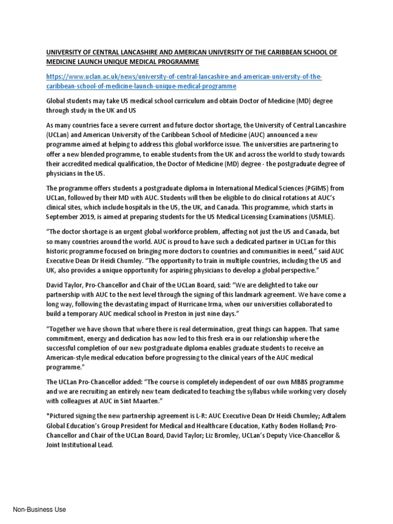 UCLan American University of Caribbean (AUC) UK Track | PDF | Medical ...