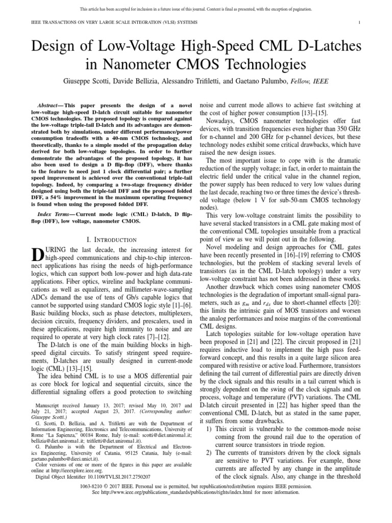 Low-Voltage High-Speed CML D-Latches in Nanometer CMOS Technologies ...