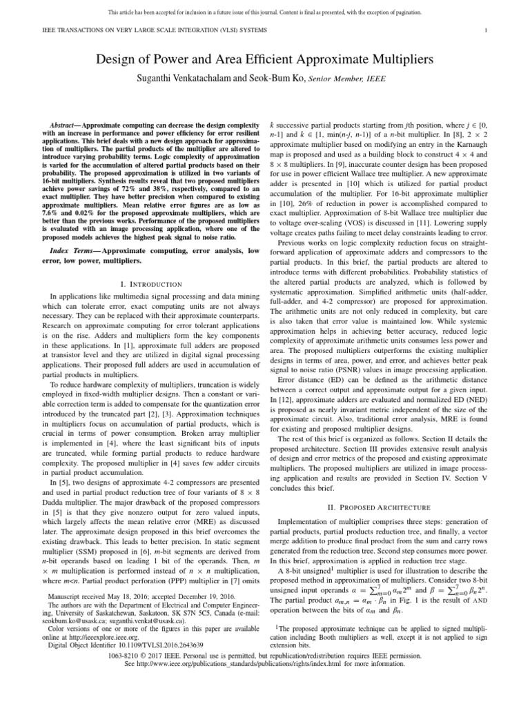 Power and Area Efficient Approximate Multipliers | PDF | Electronics | Arithmetic
