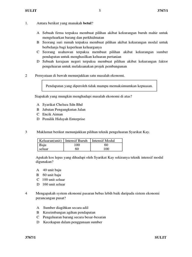 2021 Trial Selangor - KL Ekonomi K1 | PDF
