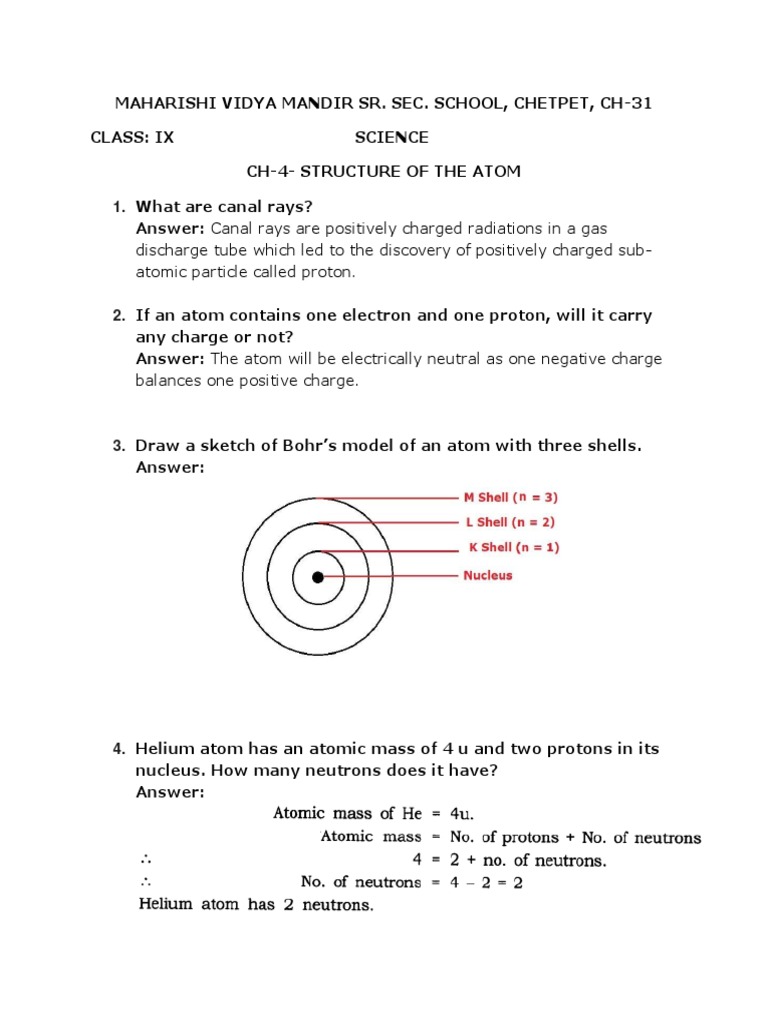 CW CH-4 - Structure of The Atom Notes | PDF | Atoms | Atomic Nucleus
