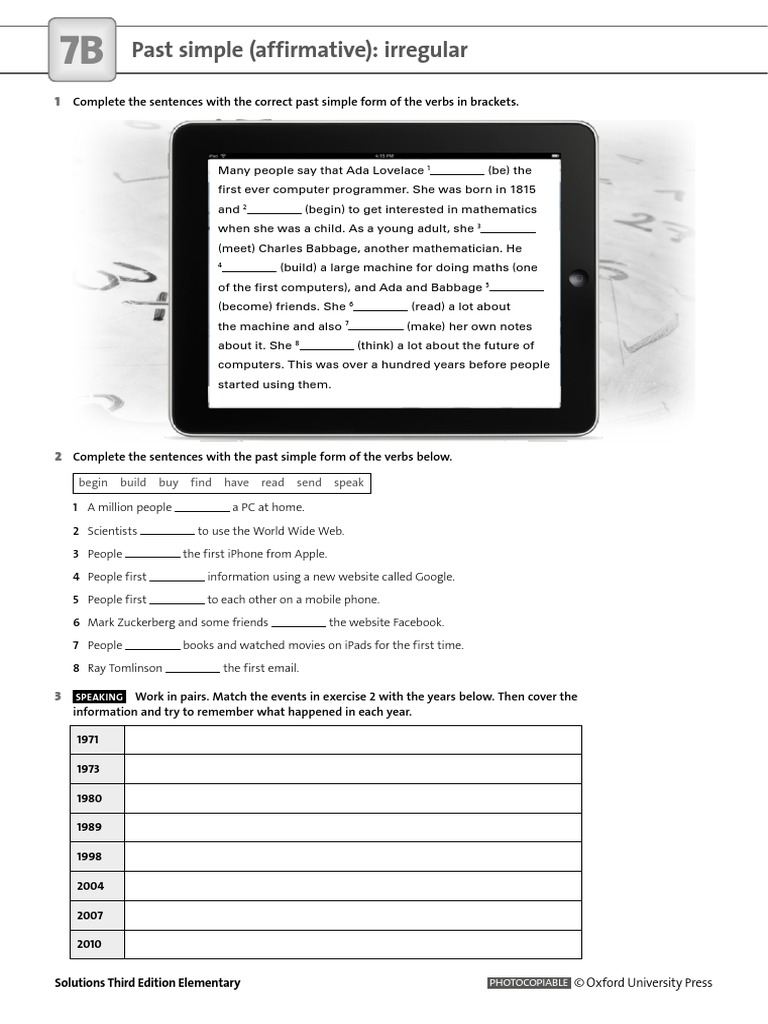7b Past Simple (Affirmative) Irregular | PDF | Computing