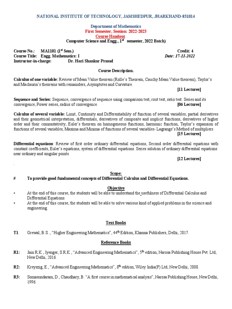 Handout+Home Assignment For CSE 2022 BATCH | PDF | Differential Equations | Equations