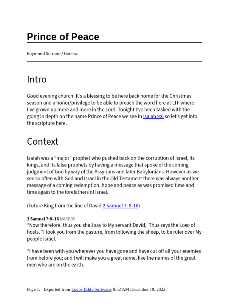 Prince Of Peace Pdf Book Of Exodus Books Of Samuel