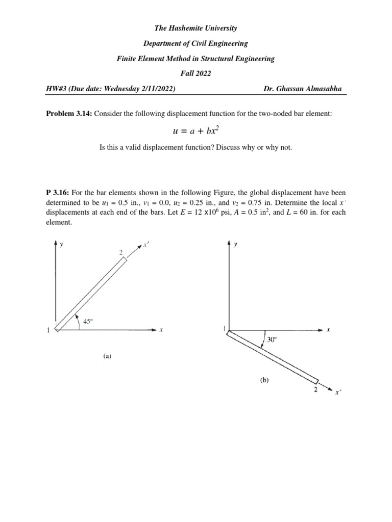 Problem 3.14: Consider The Following Displacement Function For The Two ...