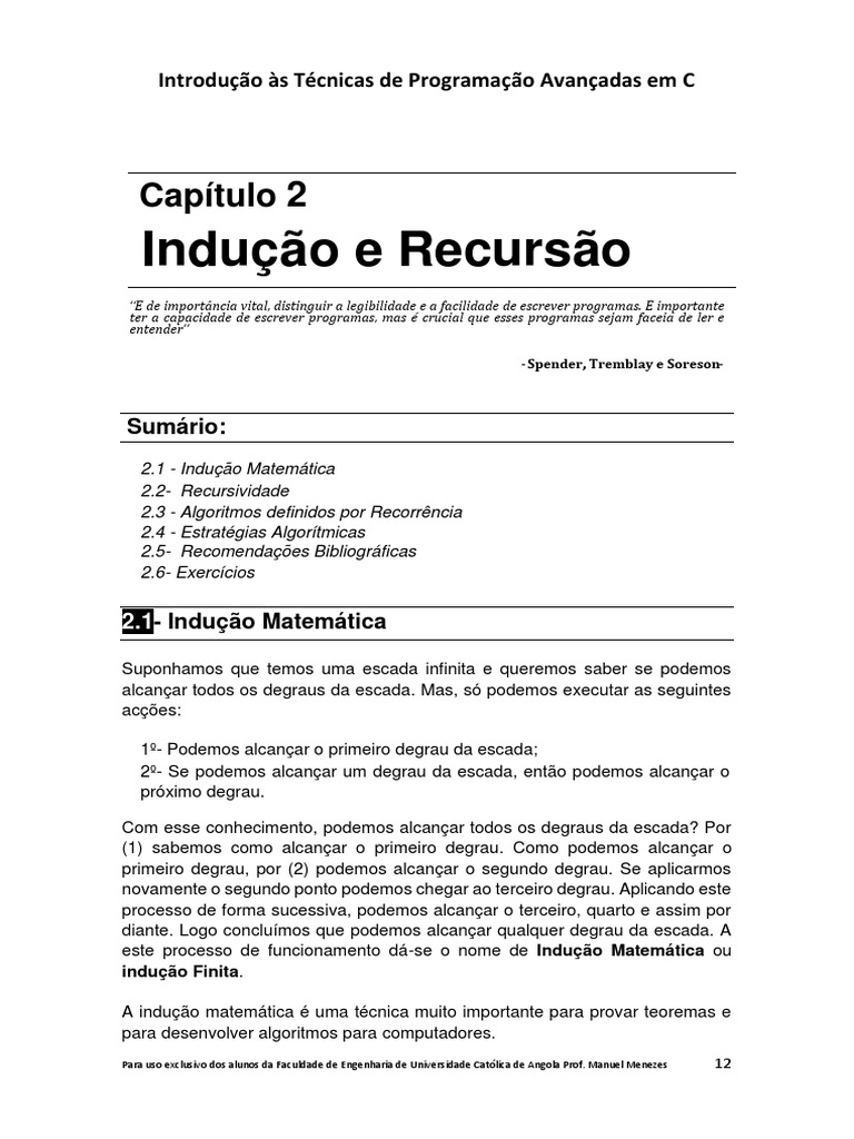 Capitulo 2 - Indução e Recursão | PDF | Recursão | Algoritmos
