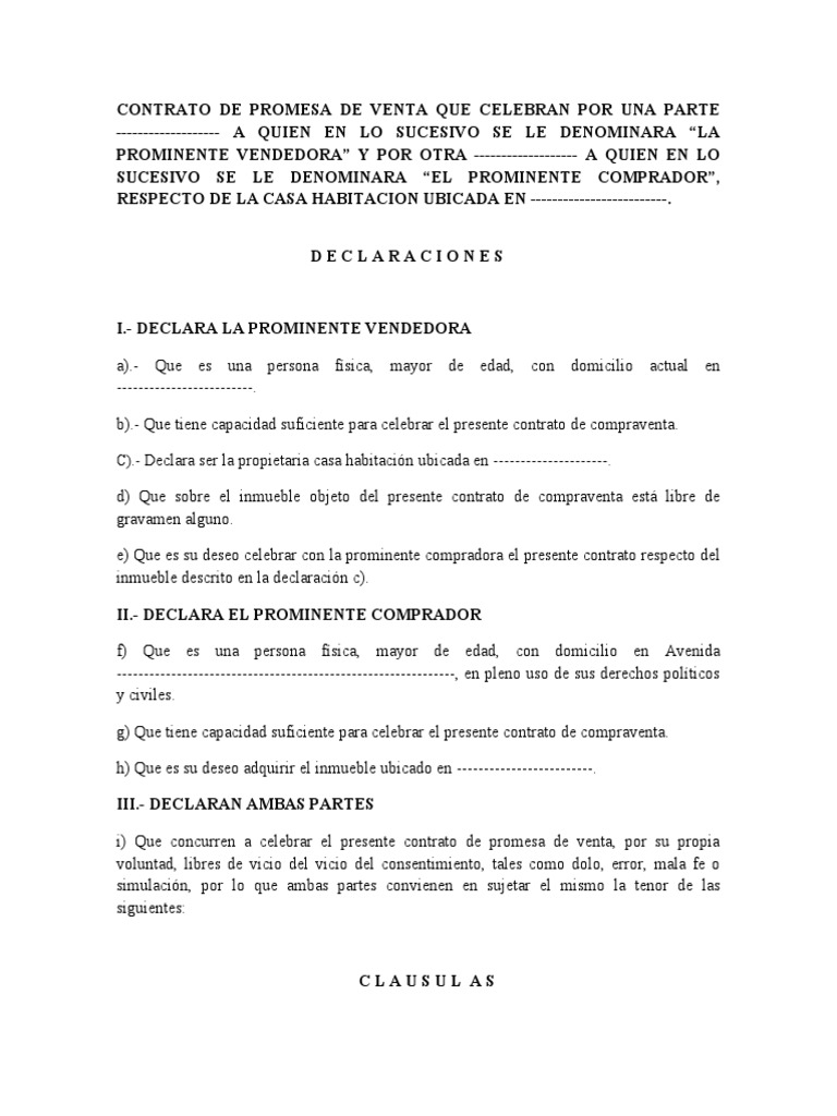Contrato de Promesa de Compraventa | PDF | Conceptos legales | Derecho civil (sistema legal)