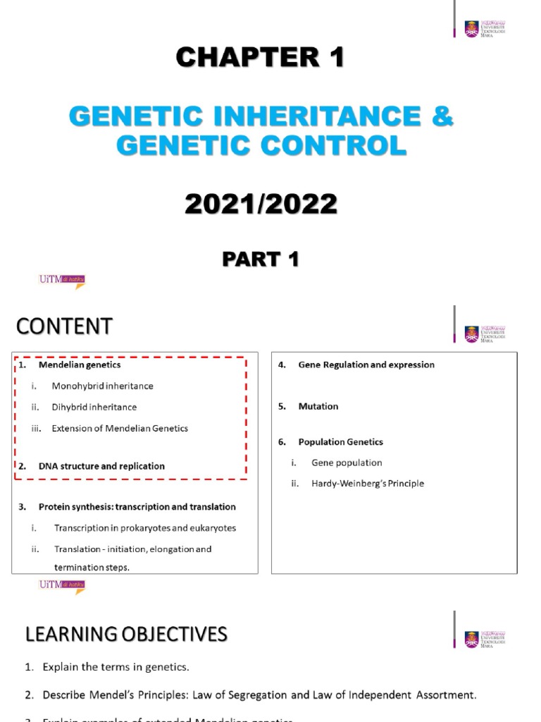 Chapter 1 Genetic Inheritance and Genetic Control PART 1 Student Version | PDF