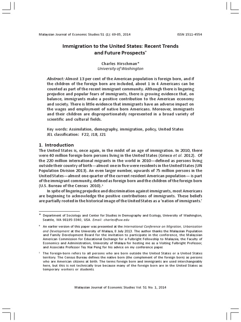 Hirschman, Charles, Immigration To The United States - Recent Trends ...