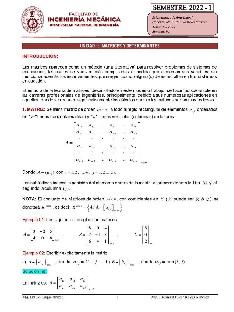 Guía 01 Matrices Operaciones | PDF | Matriz (Matemáticas) | Funciones y mapeos