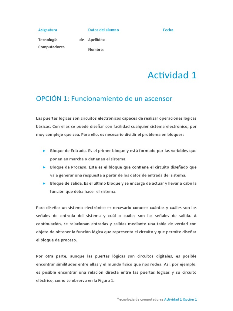 Actividad1 Opcio1 Ascensor | PDF | Electrónica | Puerta lógica