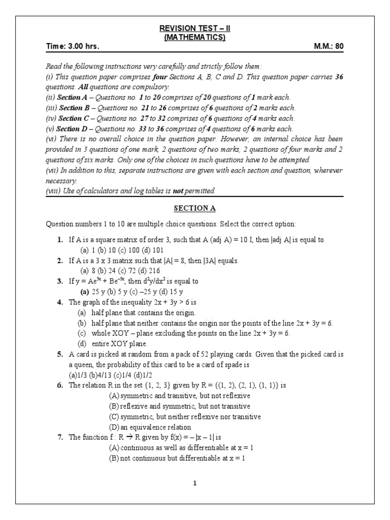 Revision Tests - Maths | PDF | Function (Mathematics) | Mathematical ...
