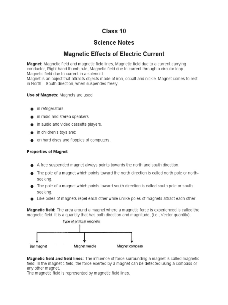 Class 10 Magnetic Effect | PDF | Electromagnetic Induction | Magnetic Field