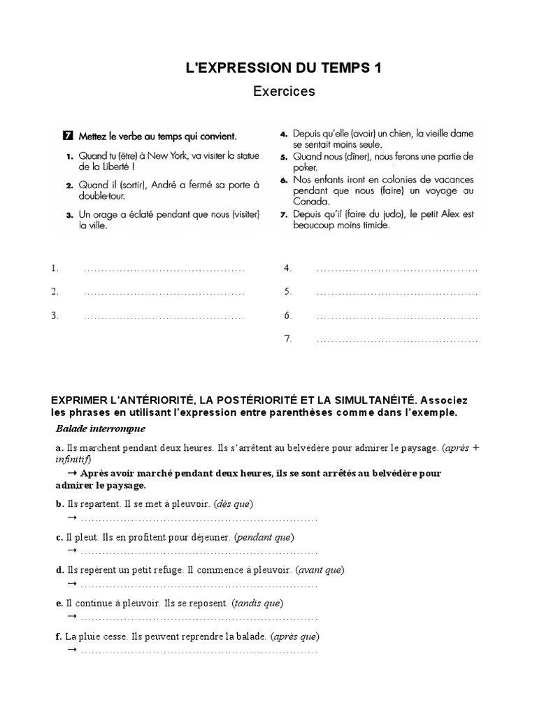 Exercices sur l'expression du temps | PDF