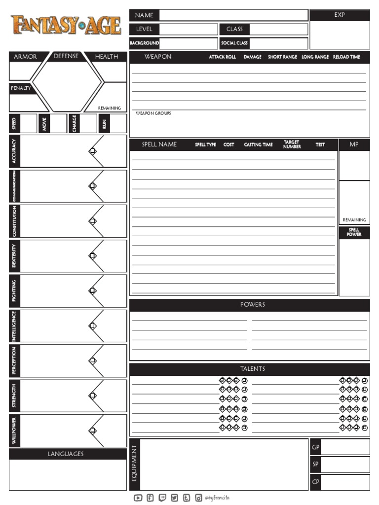 Fantasy AGE-Character Sheet Redesigned Byfrancita FILLABLE | PDF | Military Technology