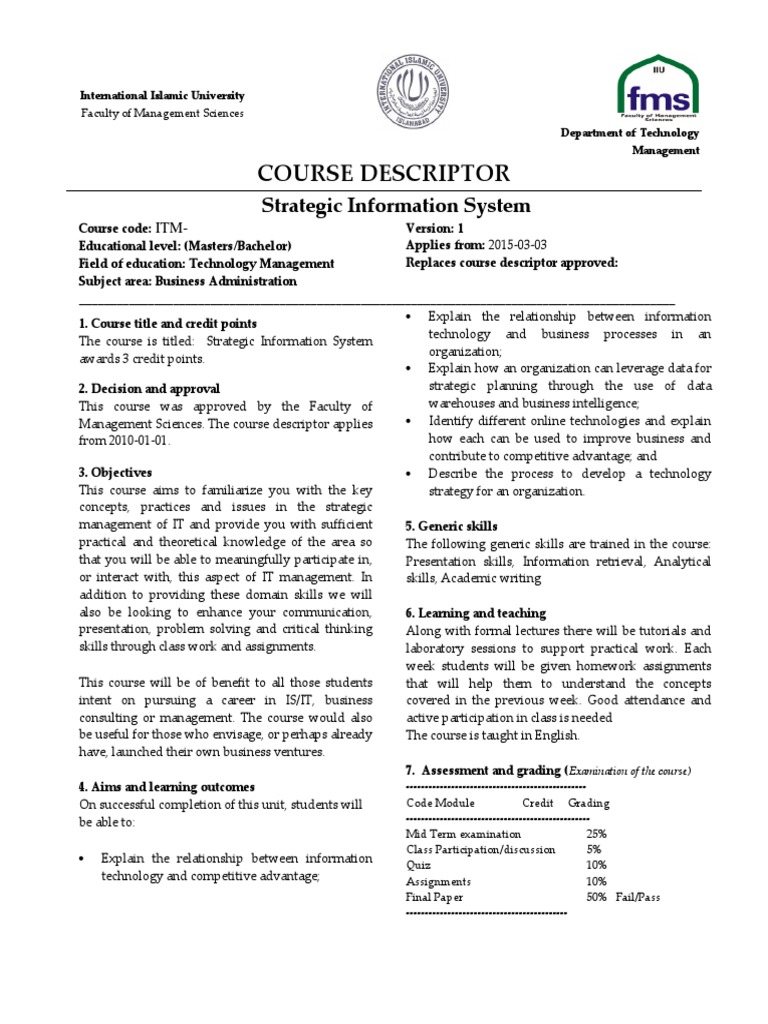 Course Outline - SIS | PDF | Information System | Information