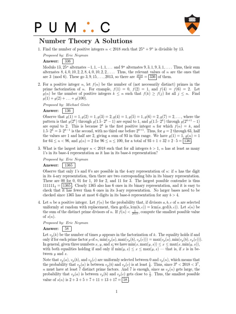 Number Theory A Solutions | PDF | Mathematics | Numbers