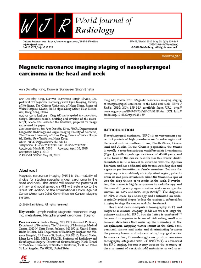 MRI Staging of NPC in The Head and Neck | PDF | Metastasis | Medical ...