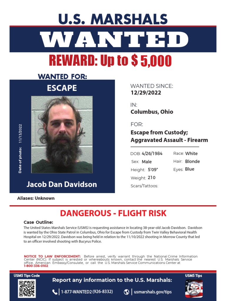 Davidson USMS Reward Poster | PDF | United States Marshals Service ...