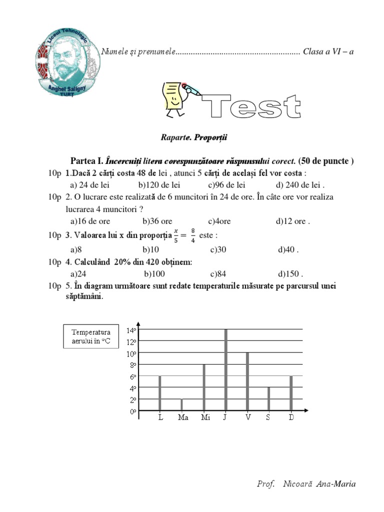 Rapoarte Si Proportii - Test de Evaluare Formativa | PDF