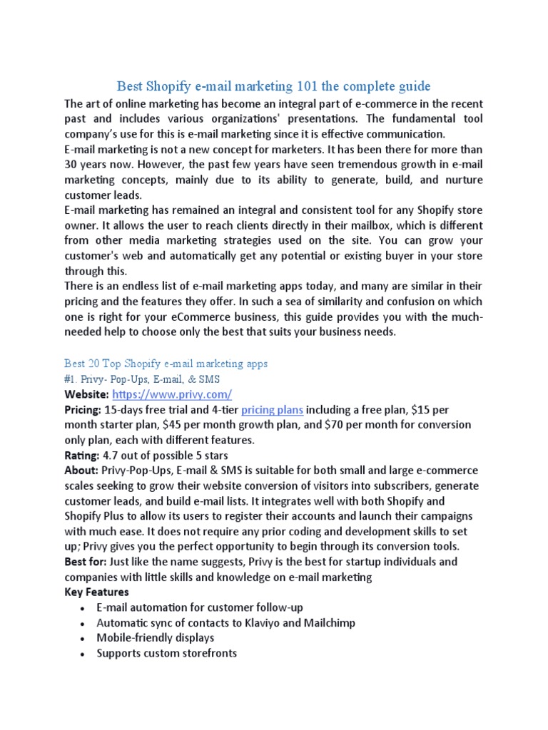 Shopify Email Marketing 101 The Complete Guide | PDF | Marketing | E Commerce