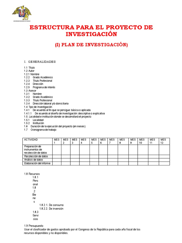 Estructura Del Plan de Investigación - Proyecto de Investigación | PDF ...