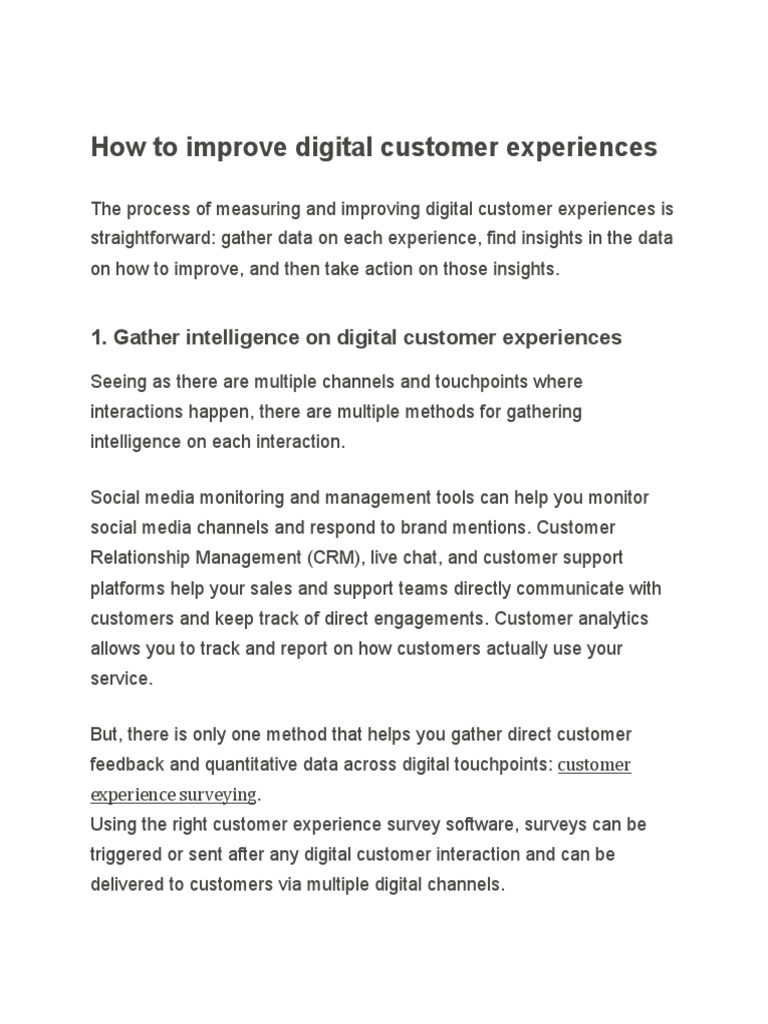 How To Improve Digital Customer Experiences | PDF | Customer Experience | Customer Relationship ...