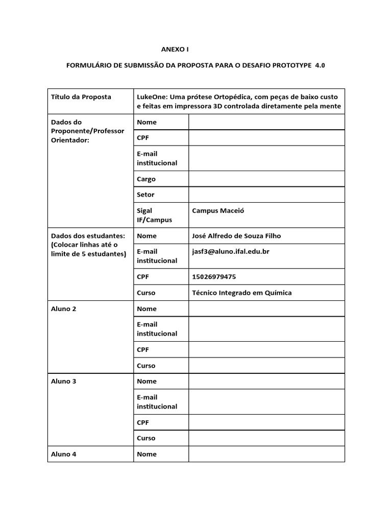 FORMULÁRIO DE SUBMISSÃO DA PROPOSTA PARA O DESAFIO PROTOTIPE 4.0 (Final) | PDF | Internet das ...