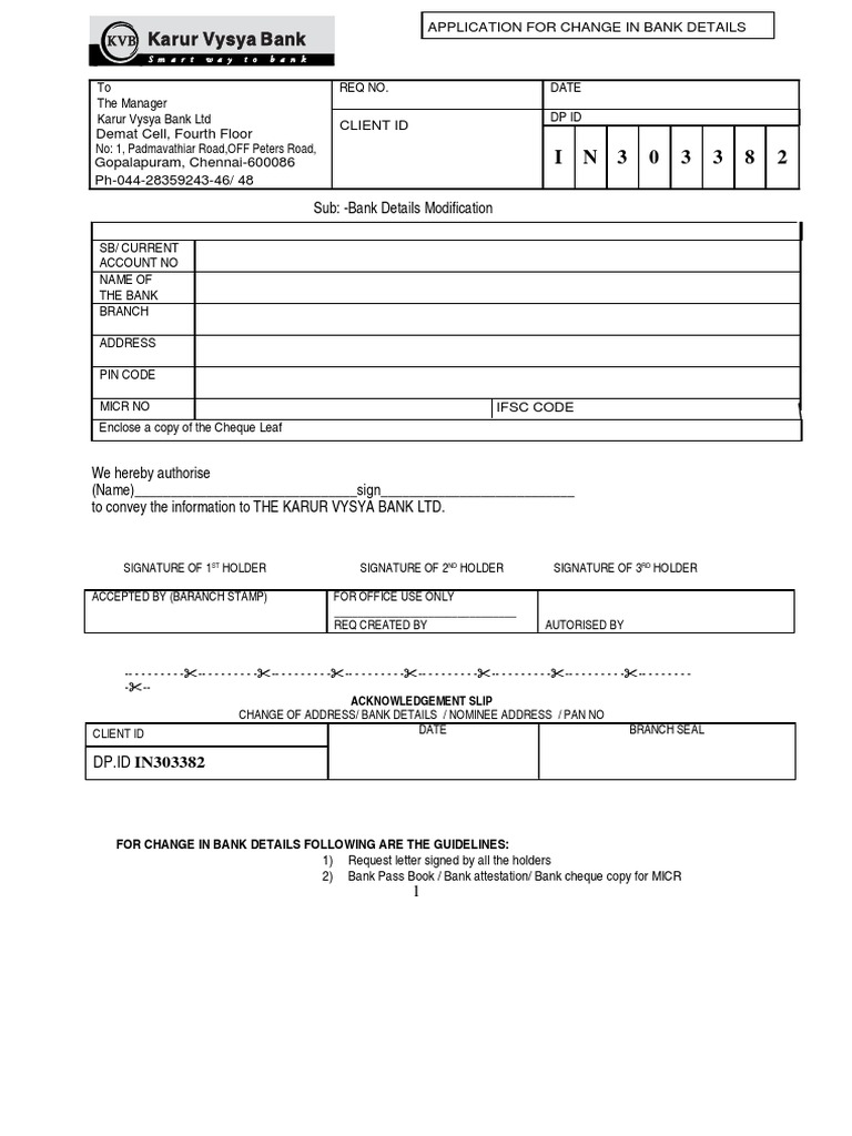 Application For Change in Bank Details | PDF