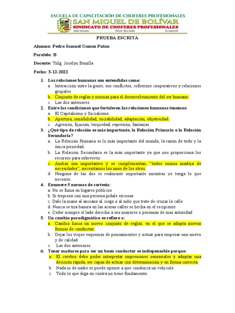 Prueba Escrita | PDF