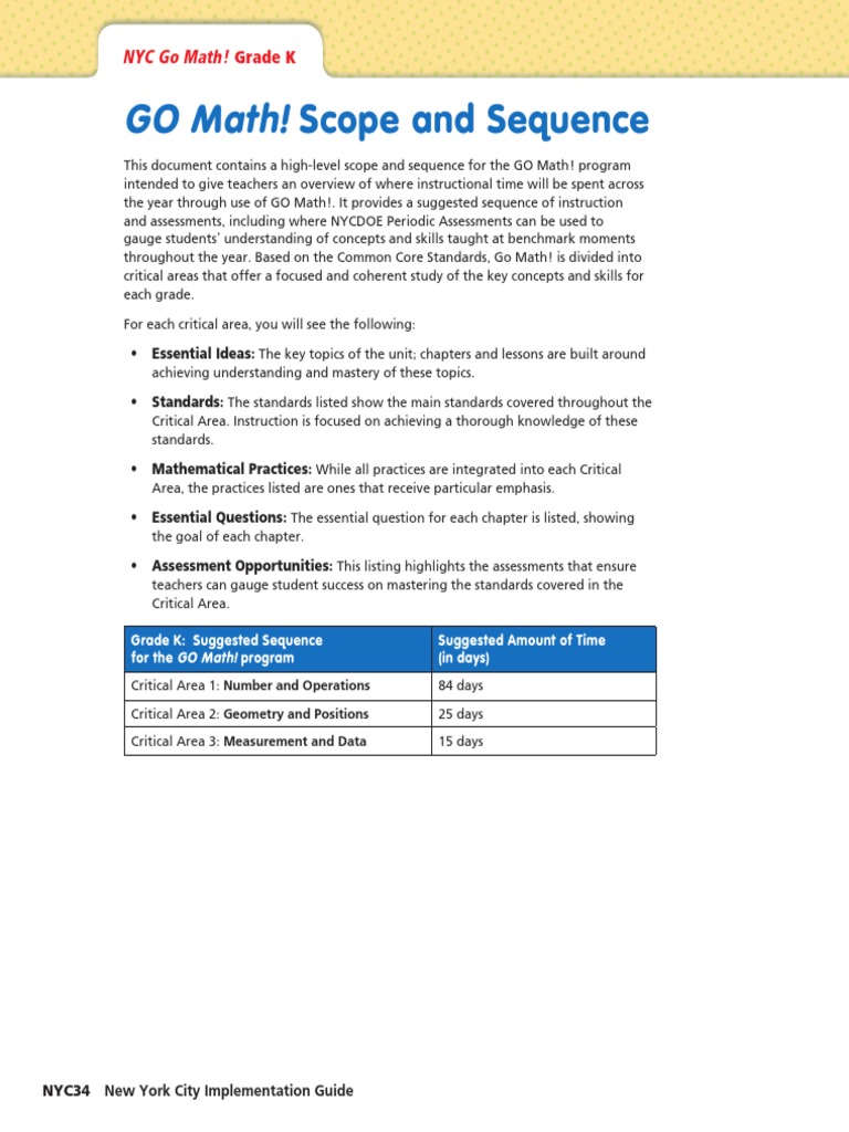 K To 5 - Go Math Scope and Sequence | PDF | Educational Assessment | Shape