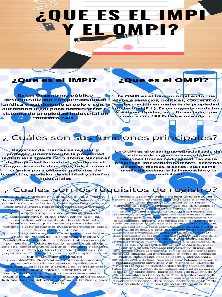 IMPI y OMPI: Funciones y Registro | PDF | Marca comercial | Patentar