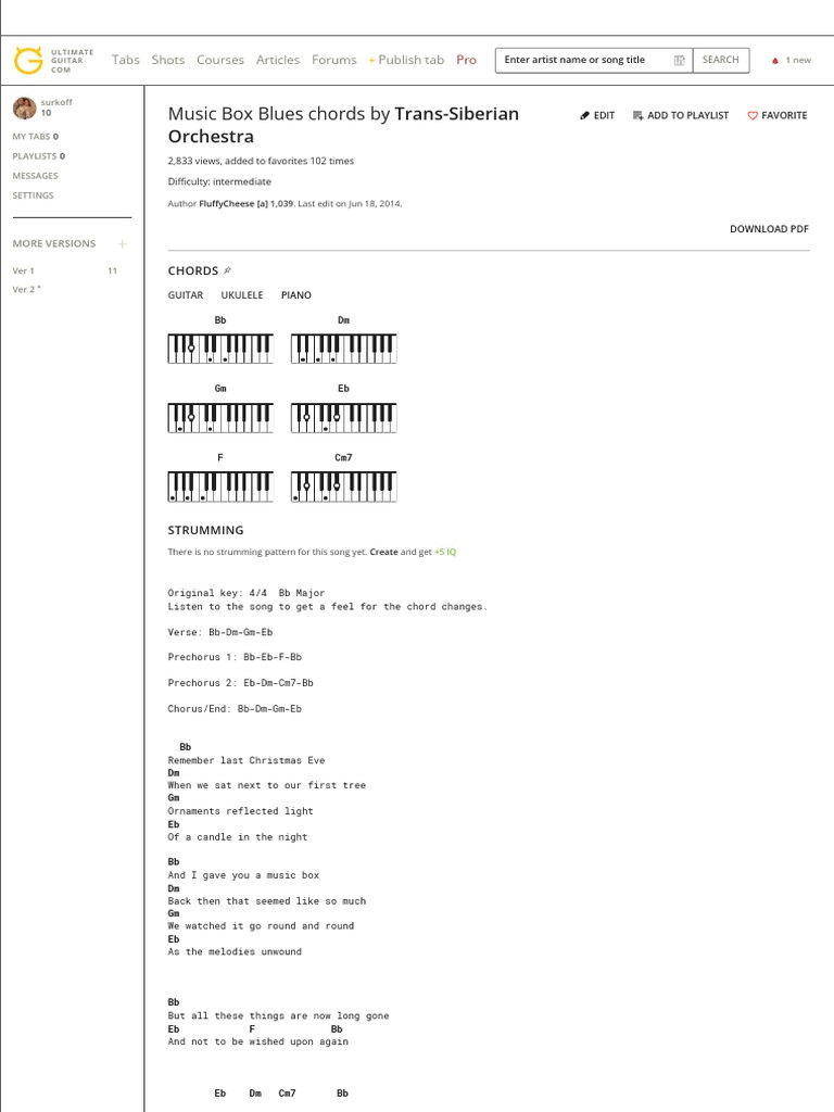 MUSIC BOX BLUES CHORDS by Trans-Siberian Orchestra @ | PDF | Song Structure