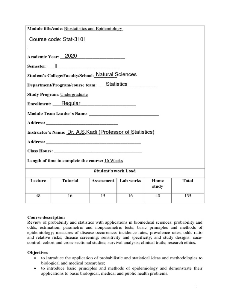 Biostatistics and Epidemiology Course Outline | PDF | Epidemiology ...