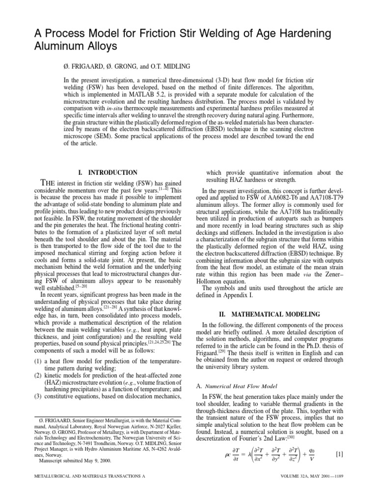 6) A Process Model For Friction Stir Welding of Age Hardening Aluminum ...