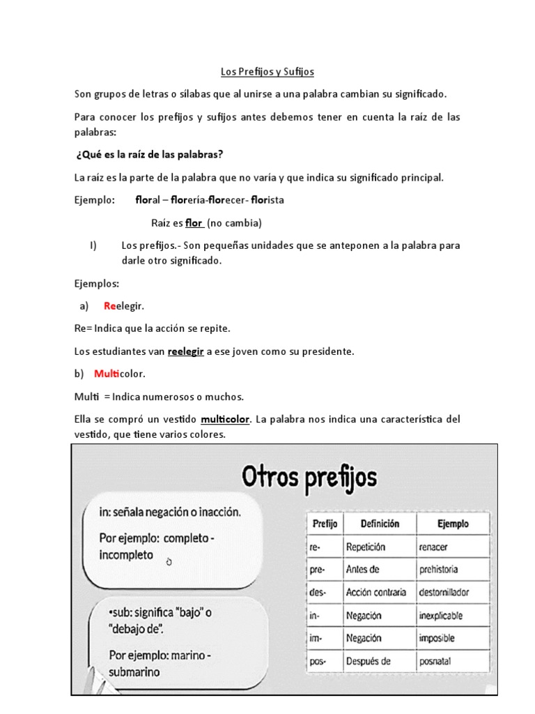 Prefijos y sufijos: raíces, significados y ejemplos | PDF