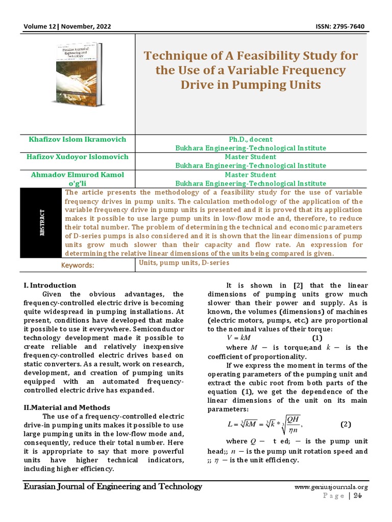 Technique of A Feasibility Study For The Use of A Variable Frequency Drive in Pumping Units ...