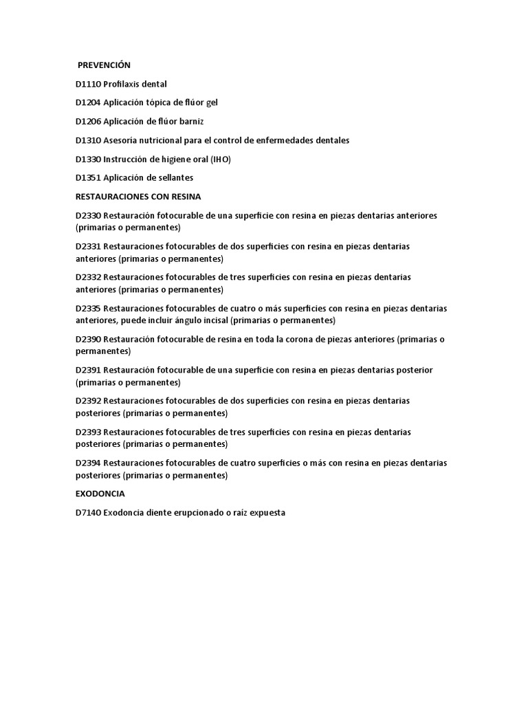 Codigo de Procedimientos Dentales | PDF