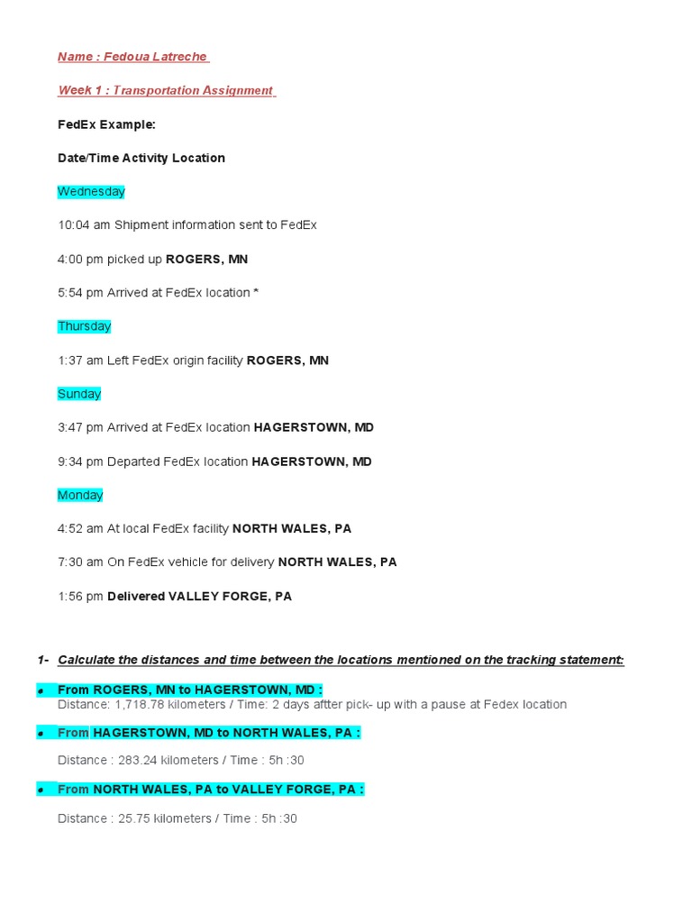 Transportation Assignment - WK 1 Rev1 | PDF | Cargo | Transport