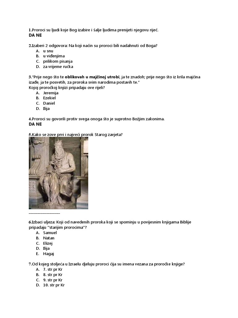 Test Proroci Sedmi Razred | PDF