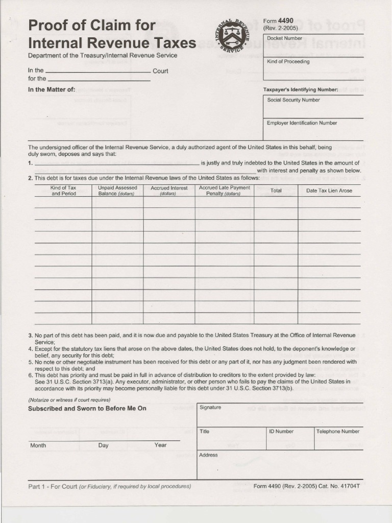 IRS Form 4490: Proof of Tax Claim | PDF | Tax Lien | Internal Revenue ...