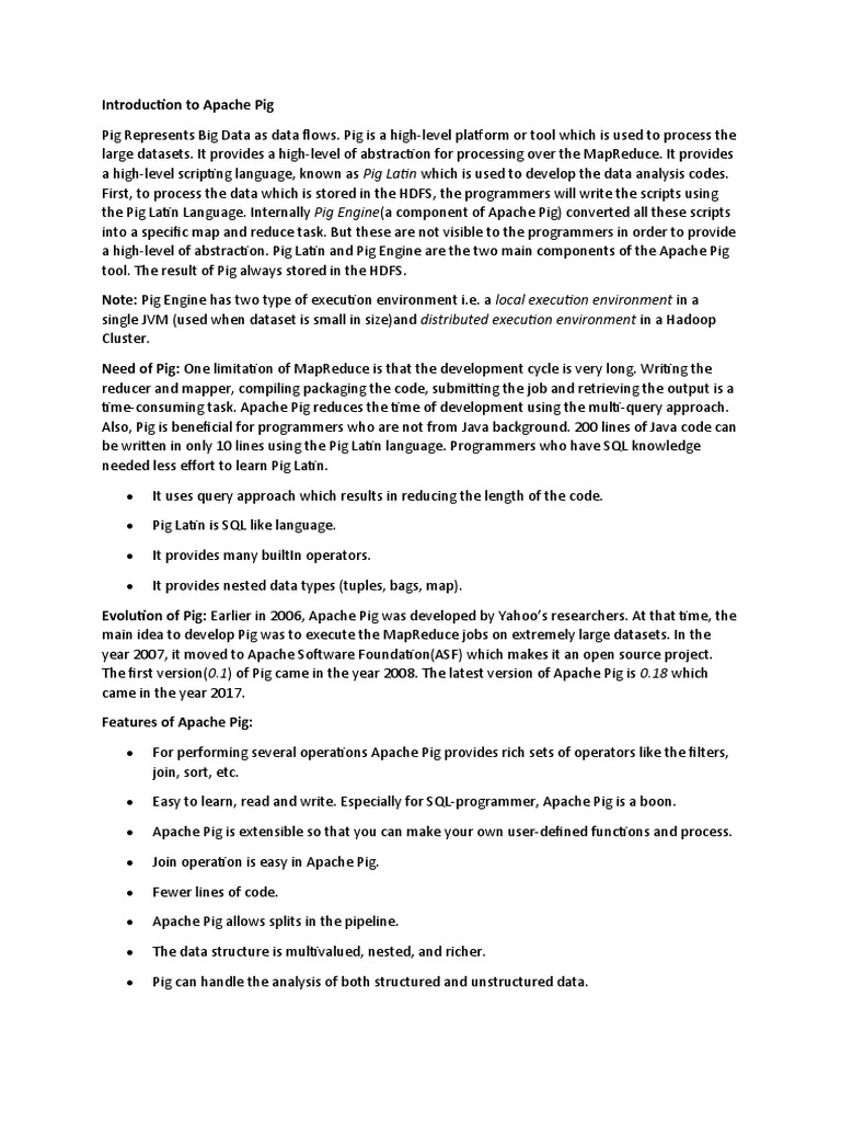 An Introduction to Processing Big Data with Apache Pig: A High-Level Overview of its Core ...