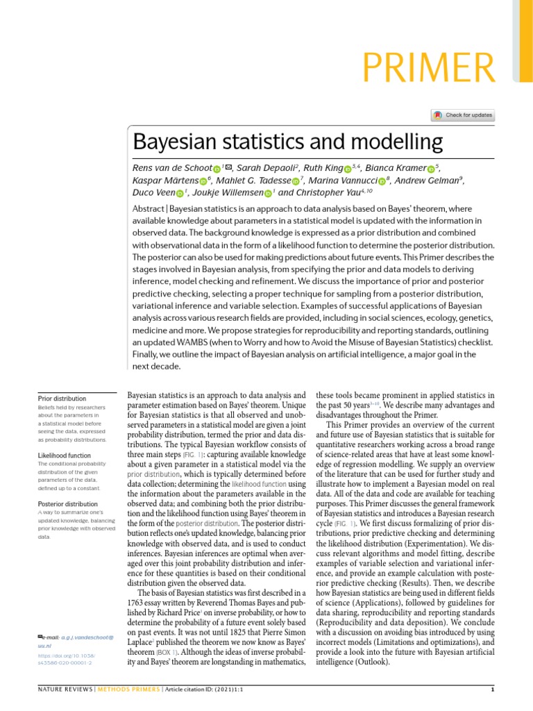 2021 - Nature - Bayesian Statistics and Modelling | PDF | Bayesian Inference | Statistical Inference