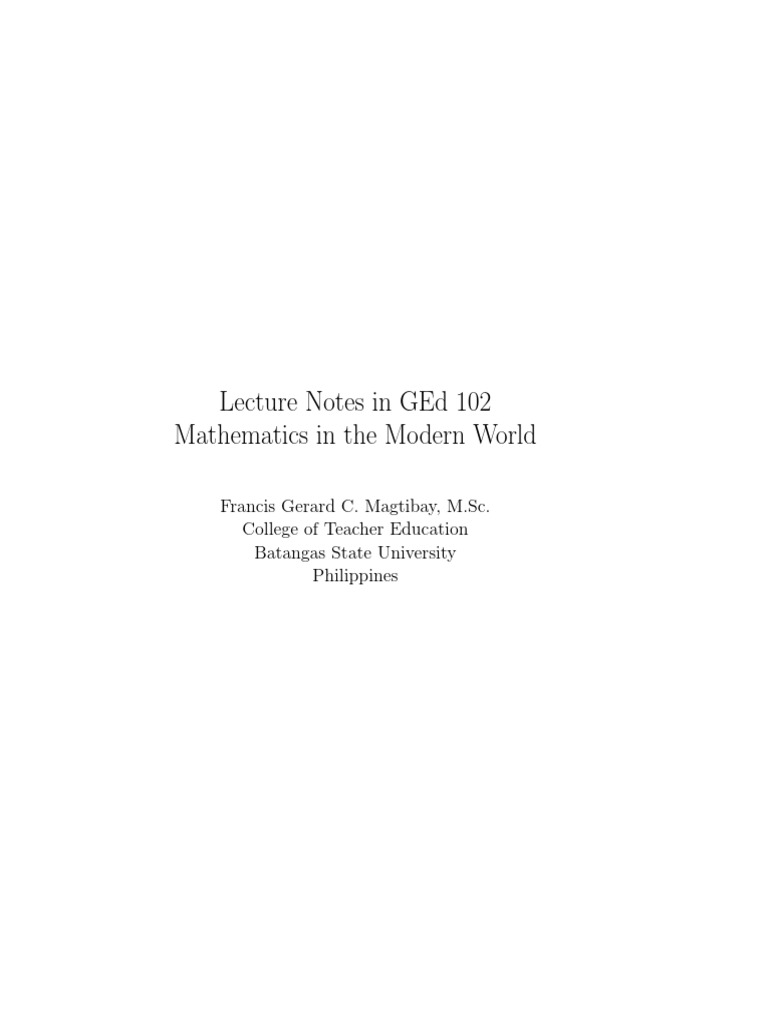 Lecture Notes in GEd 102 Mathematics in The Modern World | Download ...