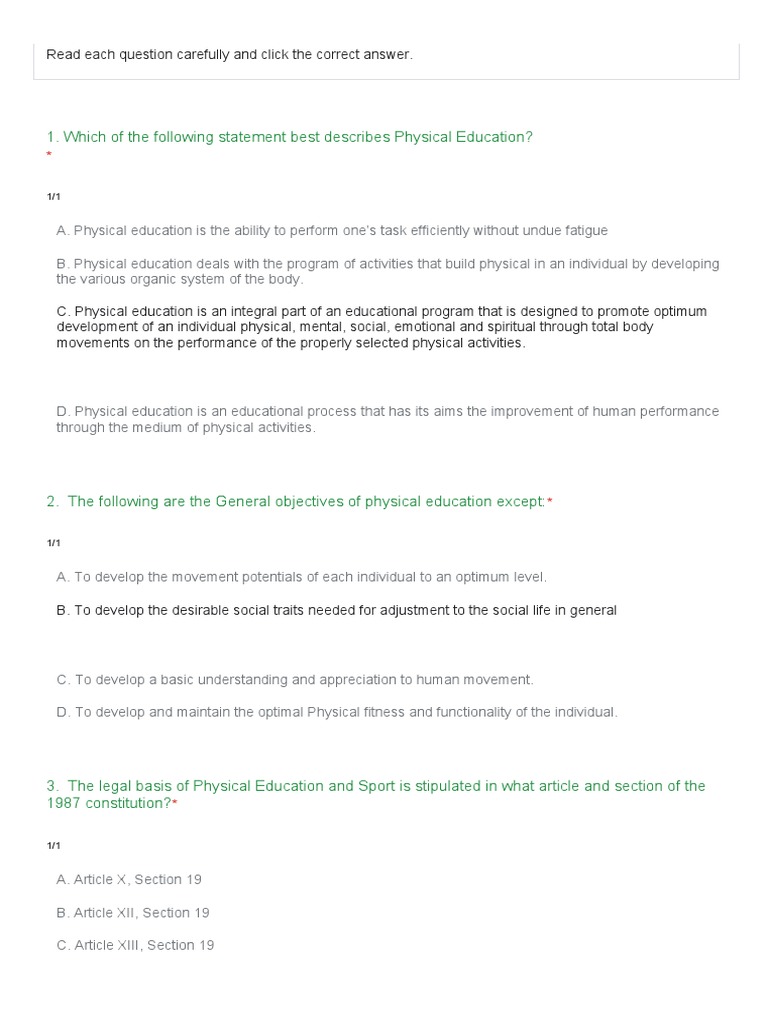PE Quiz 1 | PDF | Skeletal Muscle | Physical Education