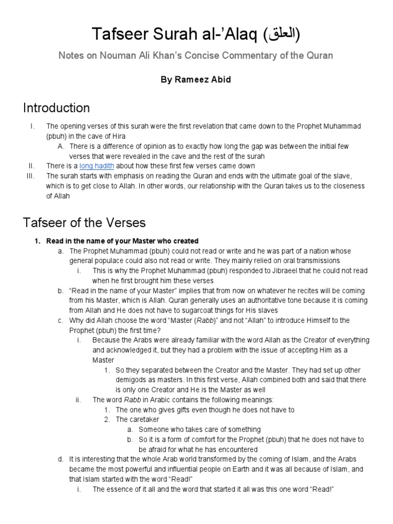 Tafseer Surah Al 'Alaq | PDF | Surah | Quran