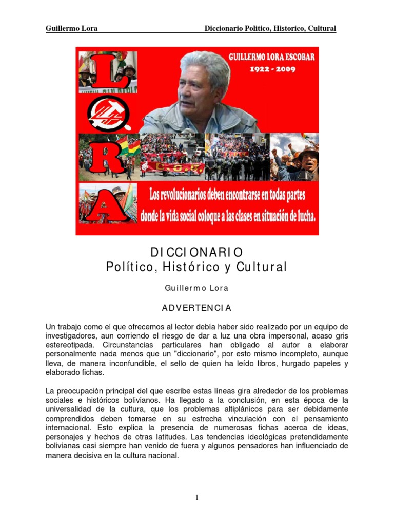 Guillermo Lora Diccionario Politico | PDF | Bolivia