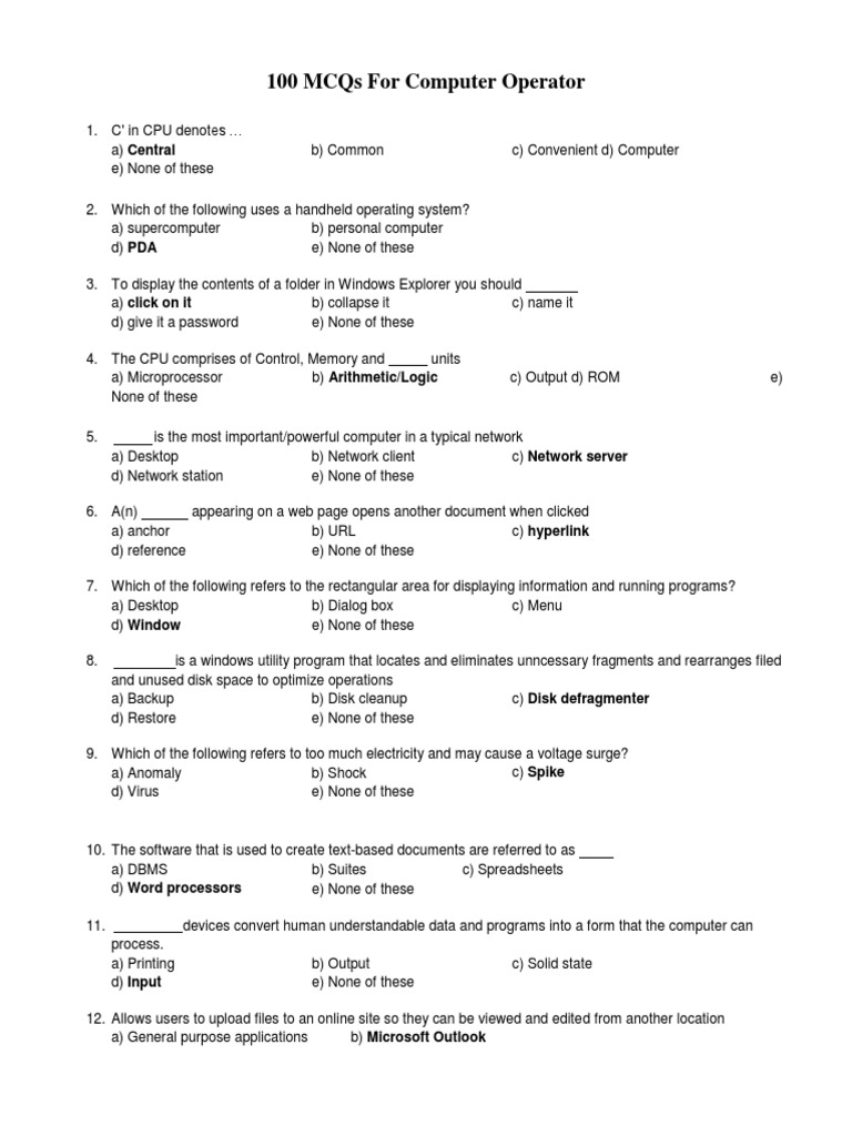 Computer 100 Mcqs | Download Free PDF | Computer File | Programming